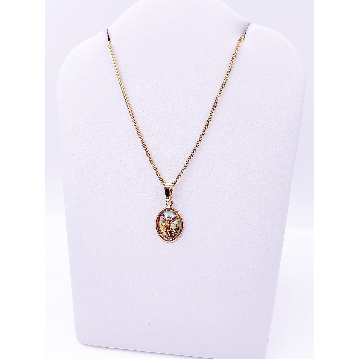 Beautiful Religious Necklace for Women Colored Saint Michael Archangel Pendant 18K Gold Plated Chain