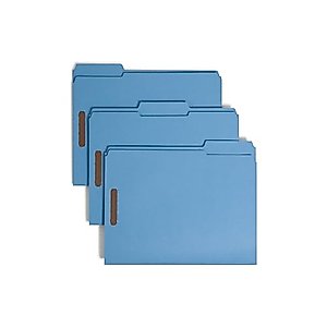 Smead Fastener File Folders, 50 Count, Blue, Reinforced 1/3-Cut Tabs, 2 Fasteners, Letter Size (12040)