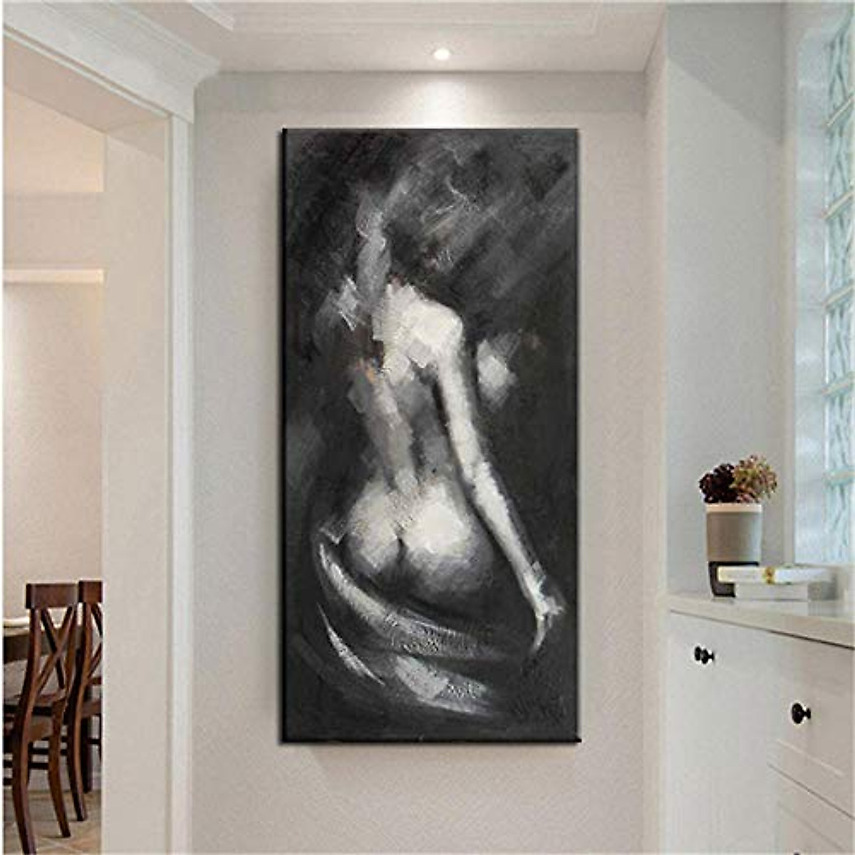 Awoeorsty Large Modern Abstract Nude Print Oil Painting on Canvas Black White Gray Naked Wall Art Sexy Girl Woman Canvas Pictures Home Decor (60x120cm)