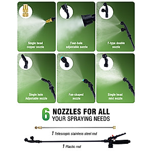 WOEKBON 4 Gallon Battery Powered Backpack Sprayer Electric Garden Pump Sprayer with Lithium Battery for Long Time Spray Brass Telescope Wand and Multiple Nozzles for Spraying Cleaning