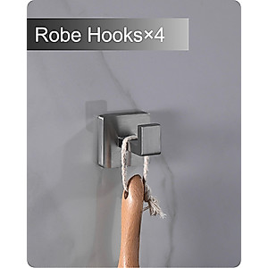 OSMARVEL 10 Pieces Bathroom Hardware Set, Square Bathroom Hardware Accessories Set Stainless Steel Brushed Nickel Bath Towel Bar Set with 16in Towel bar, Toilet Paper Holder, Towel Ring and Towel Hook