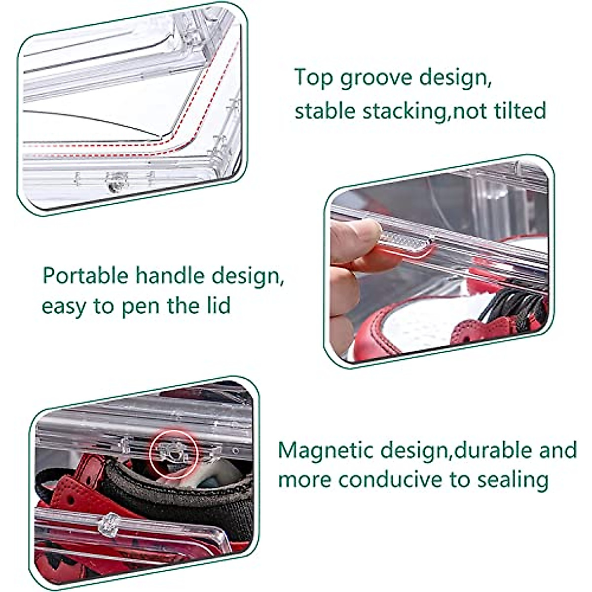 Yimeka Shoe Box, Shoe Organizer Display Case, 3-Pack, Clear Plastic Stackable Front Shoe Container with Clear Door, Shoe Cabinet Closet, Magnetic Side Opening Sneaker Storage (14.6"x8.3 "x10.2")