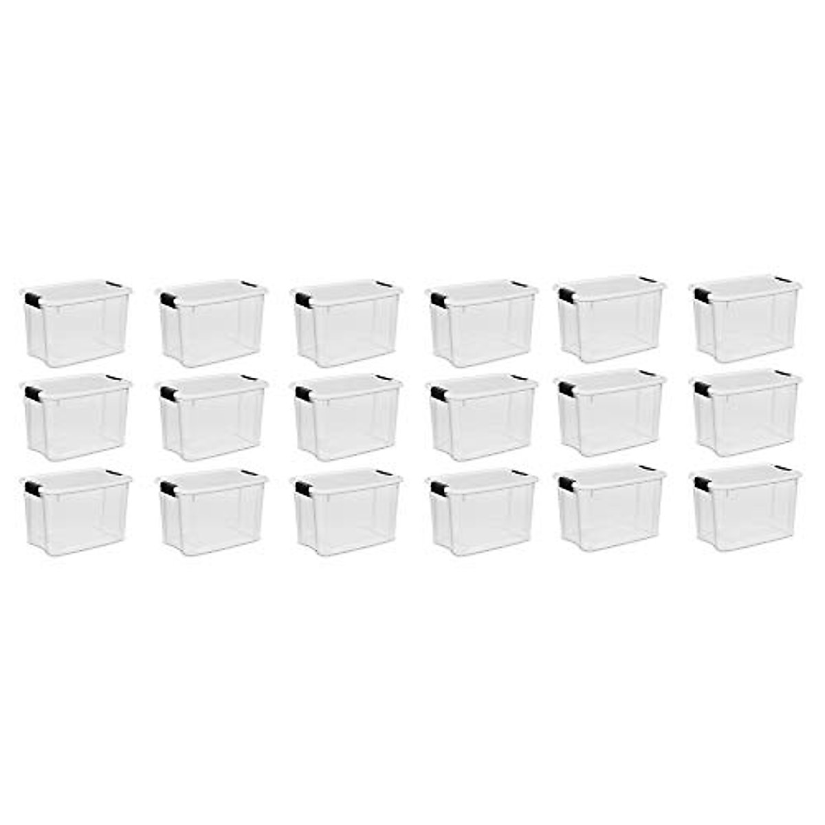 Sterilite 30 Quart Clear Plastic Stackable Storage Container Bin Box Tote with White Latching Lid Organizing Solution for Home & Classroom, 18 Pack