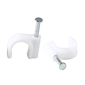 Cable Clips White, 50-Pack 10mm Wire Cord Clips with Steel Nail, Wall Cable Management for Thick Coaxial Extension Cord, Flat Ethernet Cable