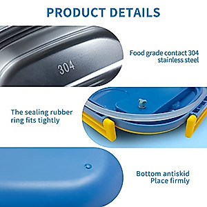 AQEENURA Small Bento Lunch box for kids Toddlers 2-7 ages,loncheras para nios,lunch containers for girls boys lunch box for school 500ML 3 Compartment with Spoon Stainless Steel Durable (Blue)