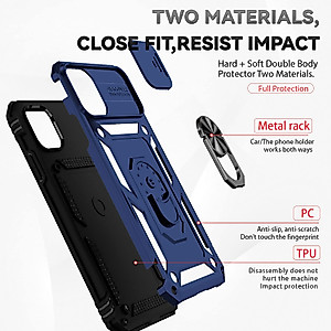 for iPhone 11 Case with Camera Lens Cover HD Screen Protector, Dual Layer [15 FT Military Grade Drop Protection] Magnetic Ring Holder Kickstand Protective Phone Case for iPhone 11 6.1 inch (Navy Blue)
