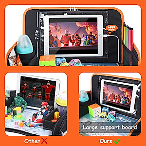 MENZOKE Black & Pink Kids Travel Tray Bundle, Toddler Tray with Dry Erase Board Car Lap Desk Table with iPad Holder, Storage Pocket, Kids Active Eating Tray for Road Trip, Airplane