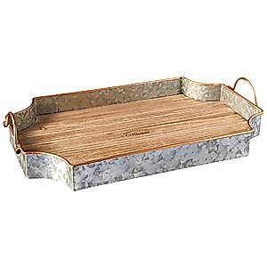 Circleware Cooperstown Wooden Craftsman Rectangle Serving Tray with Handles Kitchen Multi-Purpose Serveware for Coffee Table, Dinner, Breakfast, Food, Farmhouse Decor, 17.5” x 11” x 2”, Home