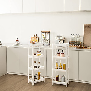 S AFSTAR 4 Tier Plastic Storage Shelf Rack Set of 2, 39-Inch Tall Floor Storage Shelving with Drainage Holes, Plastic Narrow Shelves for Small Space, Multipurpose Shelving Unit for Bathroom Laundry