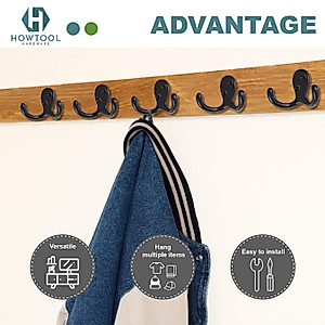 HOWTOOL Wall Hooks for Hanging Heavy Duty 35 lbs Hooks for Walls 5 Pack Oil Rubbed Bronze Black with Screws