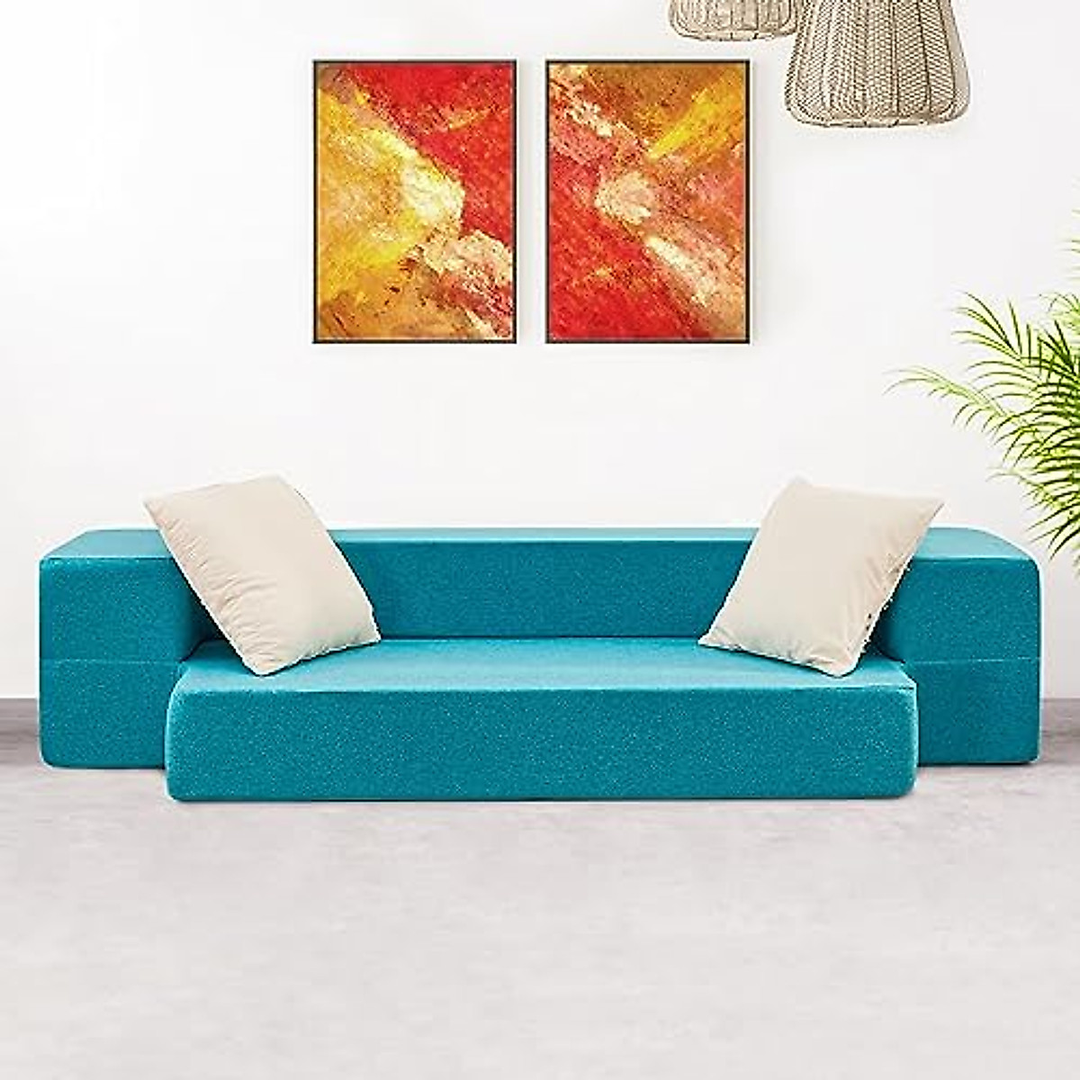 ILPEOD Floor Sofa Bed Futon Couch, Fold Out Couch Bed, Full Size 8 Inch Memory Foam Folding Sofa Bed Couch, Sleeper Convertible Mattress and Frame for Bedrooms Living Room Gaming Bed, Blue