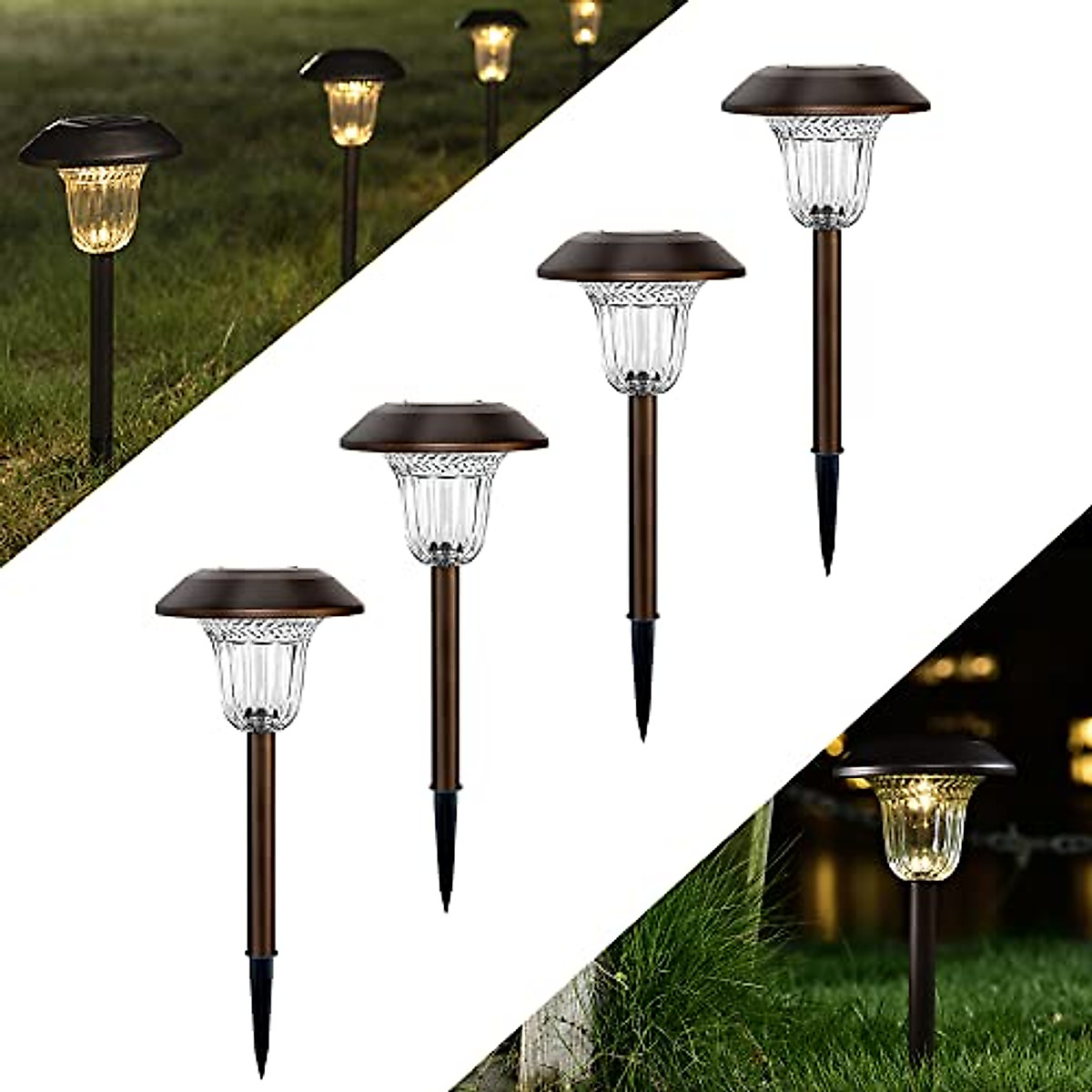 SOLPEX Solar Path Lights, 4 Pack High Lumen Solar Garden Lights, Solar Powered Waterproof Pathway Lights, Automatic Led Warm White Solar Yard Lights for Driveway, Walkway, Landscape, Lawn