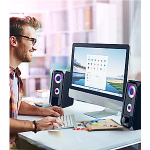 Fishcovers Computer Speakers for Desktop PC and Laptop, Monitor Speakers with RGB Lights,FC03 USB Powered Gaming Speakers