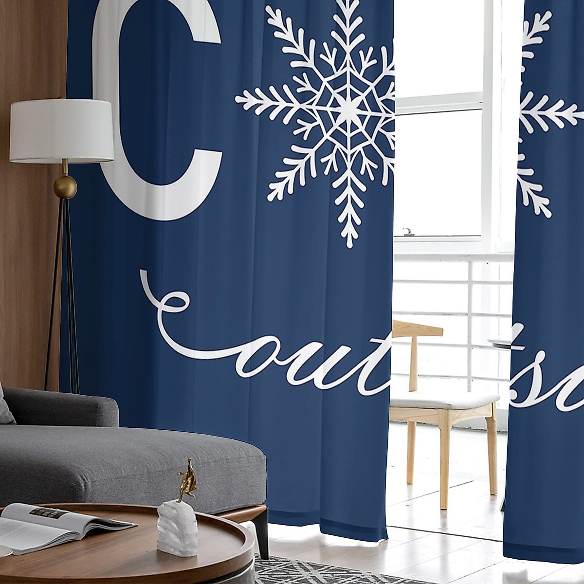 2 Panels Semi Sheer Curtains 108 Inche Length, Christmas Sheer Curtain Rod Pocket Kitchen Curtains Drapes, Chiffon Window Treatments for Living Room Bedroom Cold Winter Snowflakes Blue Backdrop