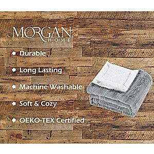 Morgan Home Velvet Plush/Faux Fur Reverse to Sherpa Throw - 50 by 60 inch Lightweight Throw for Bed and Couch (Grey Faux Fur, 50 x 60)