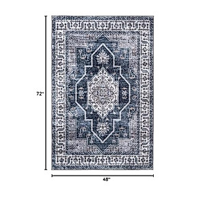 nusoarug 4x6 Area Rugs, Stain Resistant Machine Washable Rug, Anti Slip Rugs for Living Room, Boho Carpet Area Rugs Navy Blue, 4'x6'