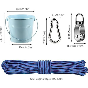 FUQUN Treehouse Accessories for Kids,Pulley with Bucket Cable, Kids Playhouse Accessories, Pulleys for Kids, Pirate Ship Accessories Outdoor, Playhouse Game Accessories, Bucket for Treehouse (Blue)