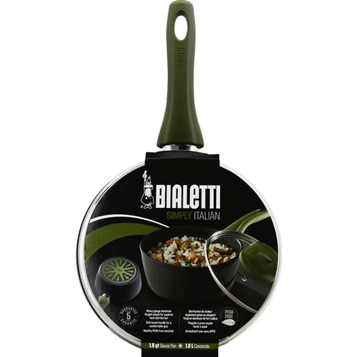 Bialetti Simply Italian Nonstick Covered Sauce Pan, 1.9 quart, Multicolored