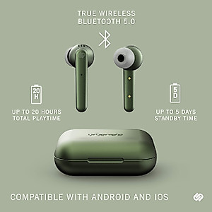 Urbanista True Wireless Earphones 20H Playtime Wireless Charging Case and Bluetooth 5.0, Noise Cancelling Earphones with Touch Controls + Built-in Mic, Compatible with Android and iOS - Paris, Green