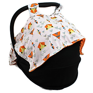 Dear Baby Gear Car Seat Canopy, Fox And Teepees, Orange Minky