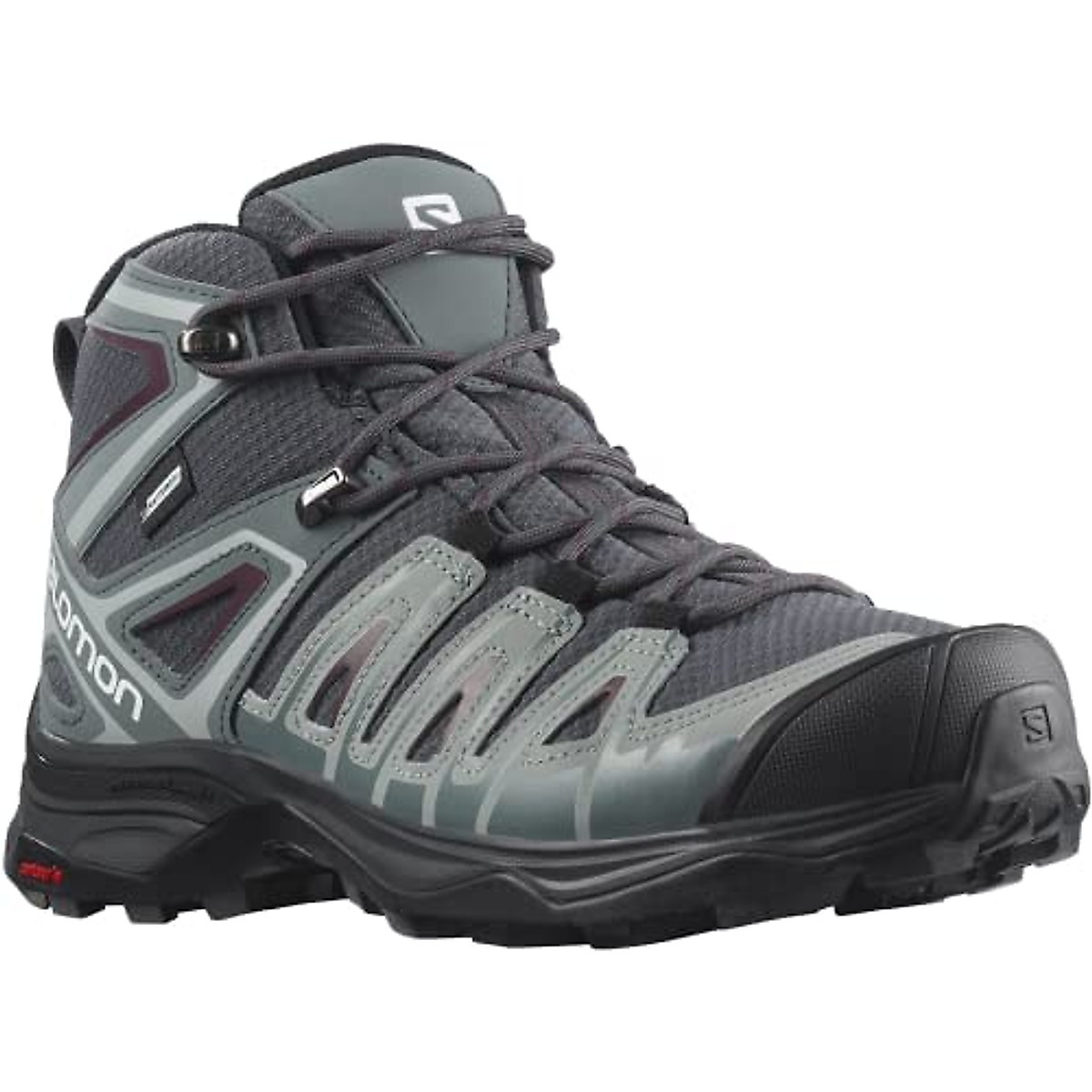 Salomon X Ultra Pioneer MID CLIMASALOMON Waterproof Hiking Boots for Women Trail Running Shoe, Ebony/Stormy Weather/Wine Tasting, 7.5