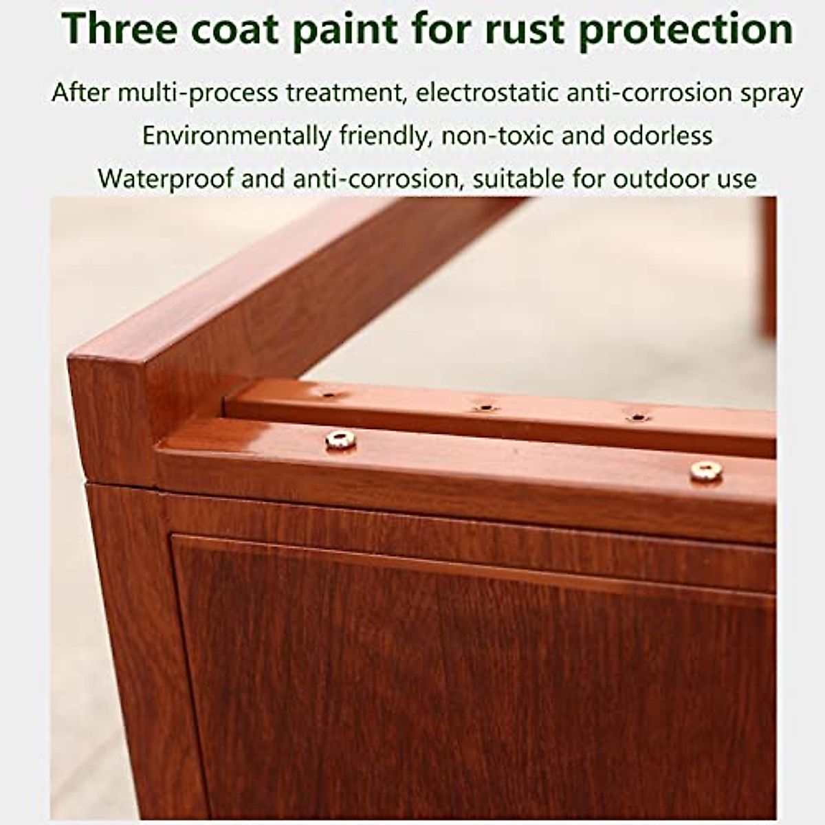 Outdoor Garden Bench Patio Seating, Wooden Backless Porch Bench Metal Steel Frame Park Chair, Lawn Path Slatted Seats Yard Decor Deck Furniture Loveseat, School Playground Club Commercial Bench