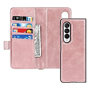 YuHii Galaxy Z Fold 3 Case with S Pen Holder,Leather Wallet Card Solt Magnetic Removable 2 Styles Shockproof PU Leather Hard PC Frame with Pen Holder