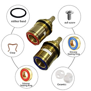 Ceramic Stem Brass Ceramic Stem Disc Cartridge G3/4"Faucet Valve Replacement for Bathroom Kitchen Tap (2 Packs, Cold & Hot) (Height 57MM)