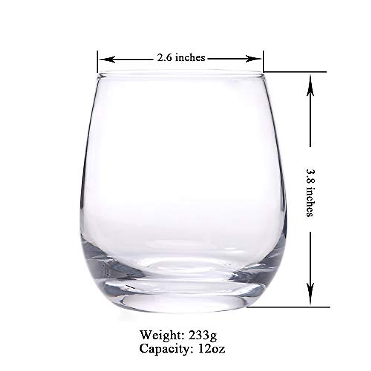 12 Ounce Stemless Wine Glasses/Whiskey Glasses/Beverage Glasses, Set of 4 Great For Drinking Wine, Whiskey or Juice, Versatile Glass Cups/Glassware Sets/Glass Tumblers