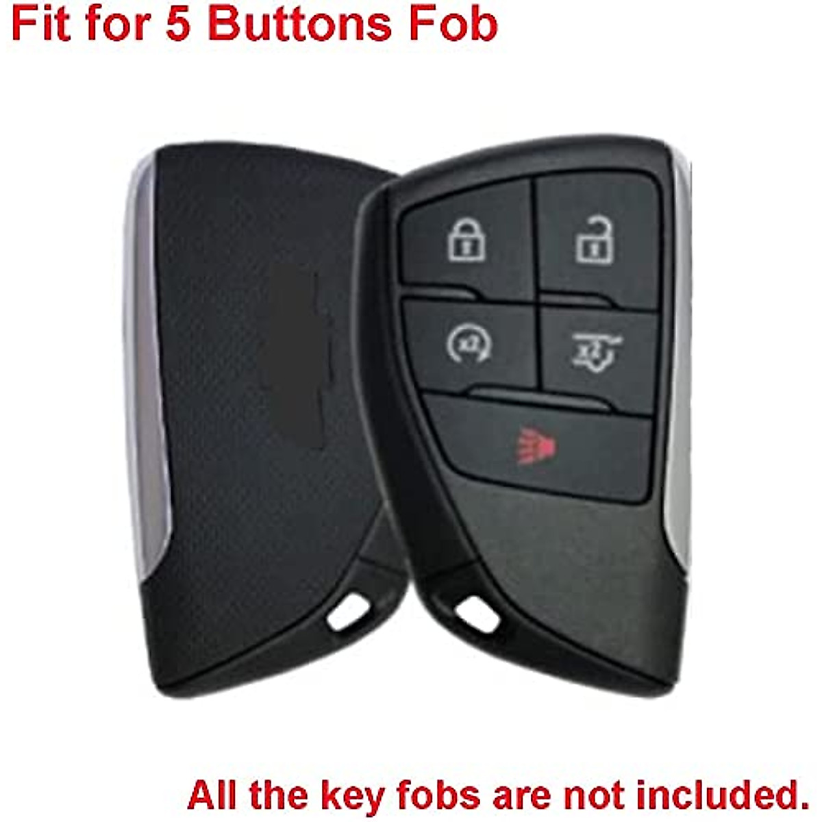 EXUNTECH 2pcs 5 Buttons Silicone Smart Key Fob Cover Remote Control Keychain Protective Cover Compatible with Chevrolet Corvette 2021 Suburban Tahoe 2020 Chevy Corvette Soft Rubber Cover, Black