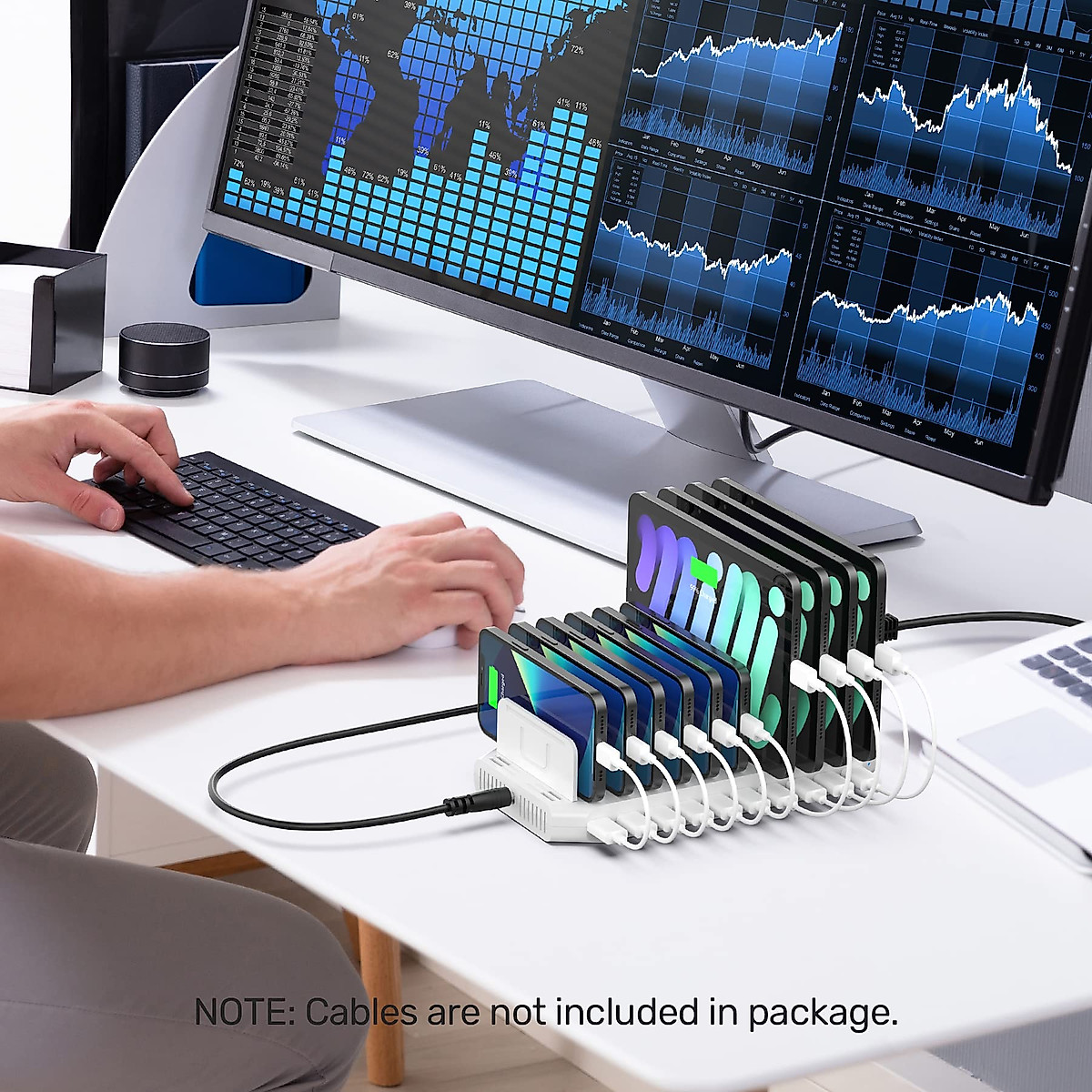 iPad Charging Station, Unitek 96W 10-Port USB Charging Dock Hub with Quick Charge 3.0, Charging Stand Compatible Multiple Device, Charging 8 iPads Simultaneously - [Upgraded Divider]