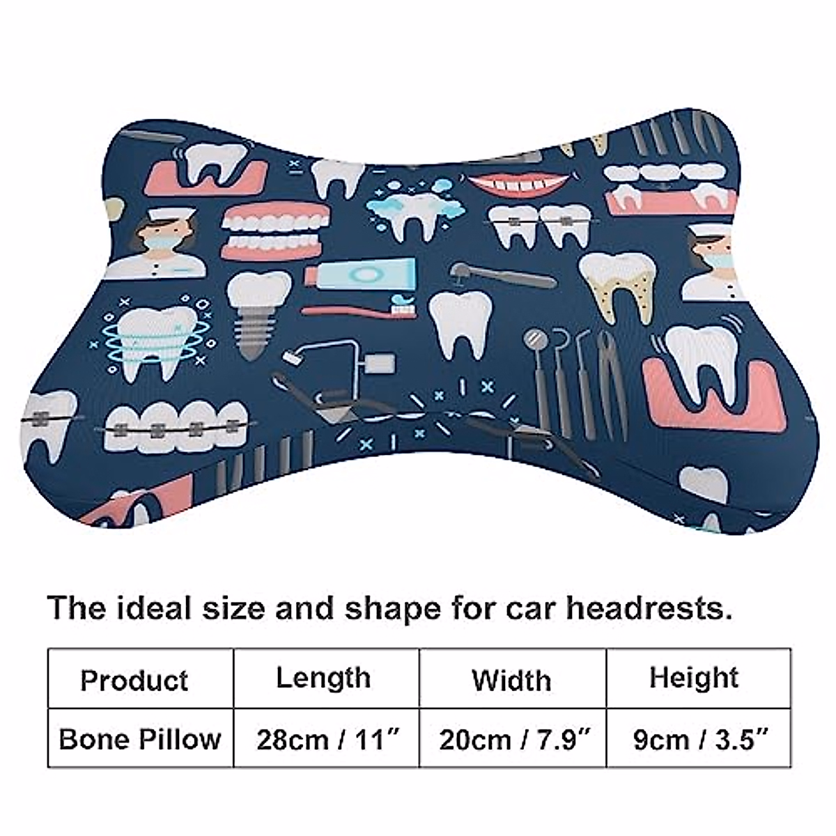 JZDACH Car Neck Pillow Memory Foam Head Rest Support Cushion Compatible with Teeth Dental Seamless Pattern for Travel Car Seat, Boys Gaming Office Chair,Travel Portable Pillow