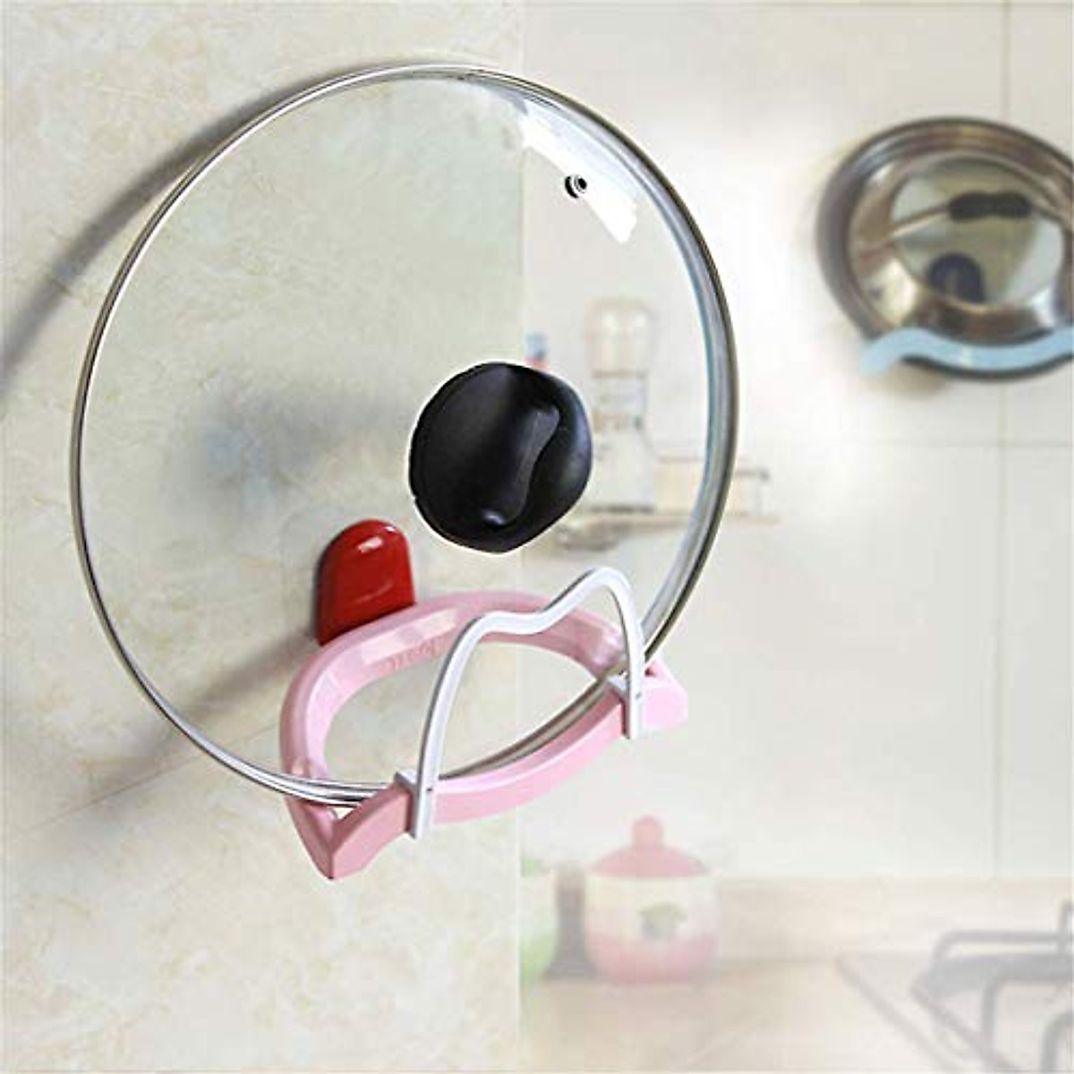 NEIDE Kitchenware Rack Kitchen Pan Rack Organizer Adjustable Pot Lid Holders Bakeware Rack Cookware Pantry Cabinet Storage Stand-Purpose Pot Pan Lid Cover C Board Rack Holder Orange