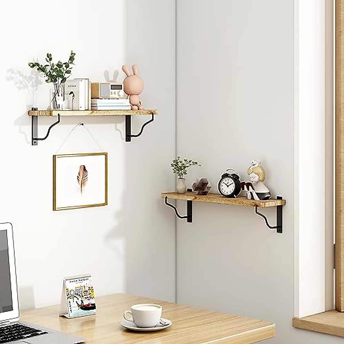 Floating Shelves, 24 Inches Wood Wall Mounted Shelves for Storage, Wall Shelves with Metal Bracket, Rustic Bookshelf for Bedroom Kitchen Living Room (Wooden, 24 Inch)