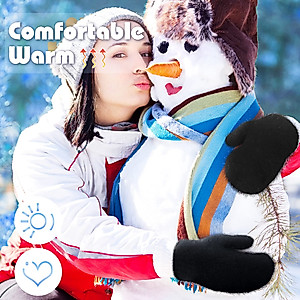 Hicarer 4 Pairs Women Mittens for Women Adult Winter Ladies Mittens Knitted Gloves Warm Fleece Mittens Double Wool Gloves, Black, White, Light Grey, Pink, about 3.9 x 9 inches