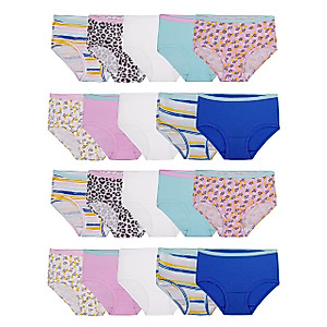 Fruit of the Loom Girls' Tag Free Cotton Brief Underwear Multipacks, Brief-20 Pack-White/Stripes/Animal Print, 8