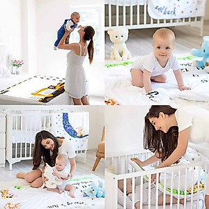 Construction Baby Monthly Milestone Blanket for Boys and Girls, Excavator Truck Month and Age Blanket, 48x40in Soft Flannel, White Monthly Newborn Gift Baby Photo Blanket