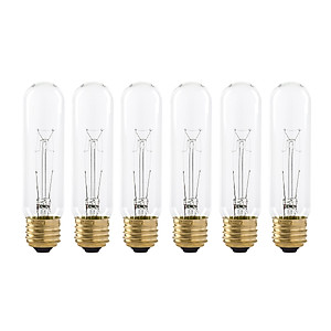 Xtricity 40 Watt T10 Clear Tubular Incandescent Light Bulb, Showcase Lamp, 2700K Soft White, E26 Medium Base, 280 Lumens, 120V, (6 Pack)