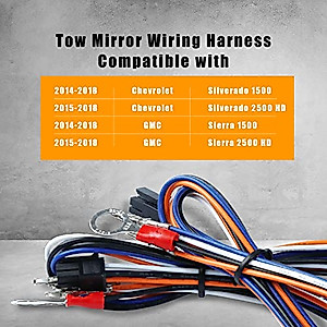 Tow Mirrors Wiring Harness Compatible with Chevrolet Chevy Silverado GMC Sierra 1500 2500 HD 2014-2018 Cargo Lights Running Lights Turn 2Pcs