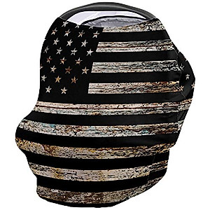 Shabby Chic American Flag on Wooden Grain Baby Nursing Cover for Breastfeeding, Breathable Stretchy Nursing Scarf Carseat Canopy for Boys or Girls Stroller Car Seat Covers Western Farm