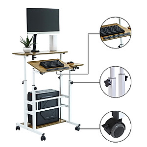 UNICOO Mobile Standing Desk, Portable Standing Desk, Height Adjustable Small Stand Up Desk Converter with Wheels - Ergonomic Rolling Desk Laptop Cart for Home Office - U101-AO