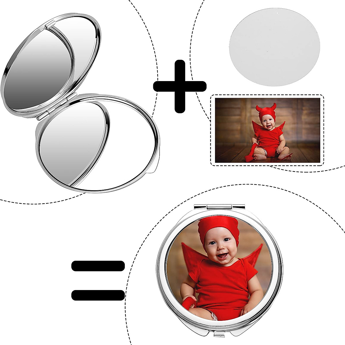 6 Pieces Sublimation Pocket Makeup Mirror Sublimation Metal Compact Mirror Sublimation Travel Makeup Mirror for Women Men Home Travel Use