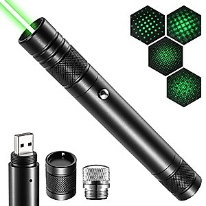 Green Laser Pointer High Power Rechargeable Lazer Pointer, Laser Pen with Long Range Adjustable Focus with Star Cap, Laser Pointer Pen Suitable for Outdoor, Astronomy, Cats Dogs