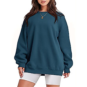 ANRABESS Womens Oversized Fleece Pullover Sweatshirts Teen Girls Crewneck Casual Loose Hooded Sweatshirt Fall Outfit Trendy Preppy Clothes 1019anlan-S Deep Blue