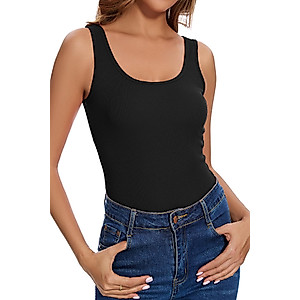 RASPBERRY PUDDING Black Ribbed Tank Tops for Women Slim Fitted Cotton Camisole 2024 XL