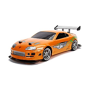 Jada Toys Fast & Furious 1:10 Toyota Supra Remote Control Car Drift Slide RC with Extra Tires 2.4GHz, Toys for Kids and Adults, Orange,black