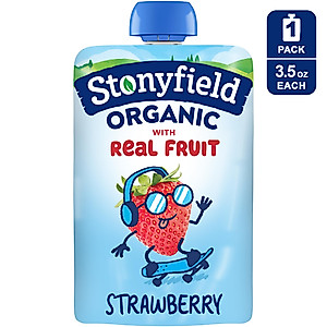 Stonyfield Organic Kids Strawberry Lowfat Yogurt Pouch, 3.5 oz, Single Serve – Includes Live Active Cultures