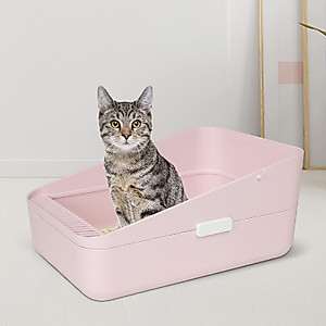 Sfozstra Open Prevent Sand Leakage, Durable High Side Sifting Litter Box for Small Cats,Secure and Odor , Removable Litter Box, Easy to Clean (Pink Small)