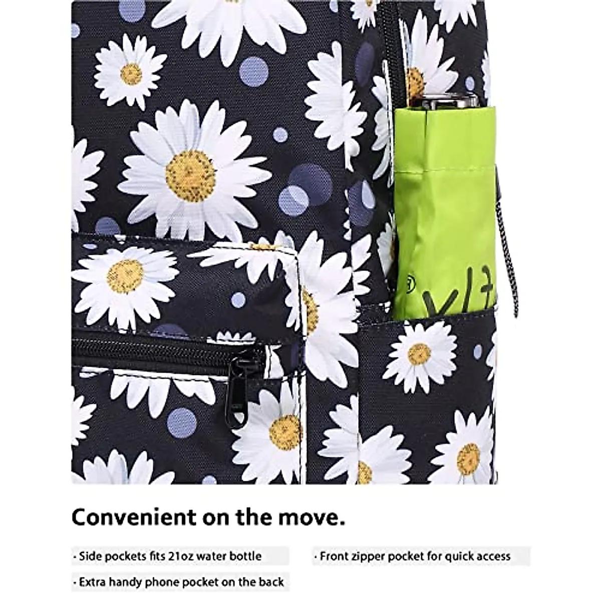 HotStyle TRENDYMAX Backpack for School Girls & Boys, Durable and Cute Bookbag with 7 Roomy Pockets, Daisies