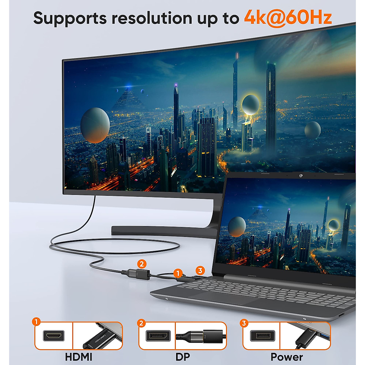 CableCreation HDMI to DisplayPort Adapter with USB Power, 4K X 2K@60Hz HDMI Male to DP Female Adapter Compliant with Xbox One/PS4/PS5